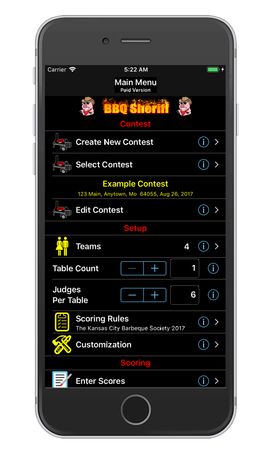 iPhone screens BBQ Sheriff contest scoring system. Barbecue Judging ...